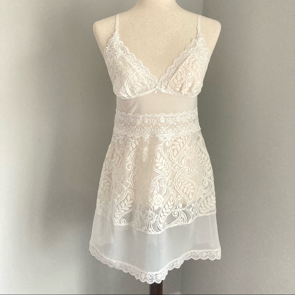 Linea Donatella White Lace Chemise Lingerie Nwot - Gem